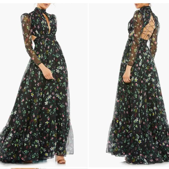 Mac Duggal | Dresses | Macd Duggal 67942 Floral High Neck Puff Sleeve ...